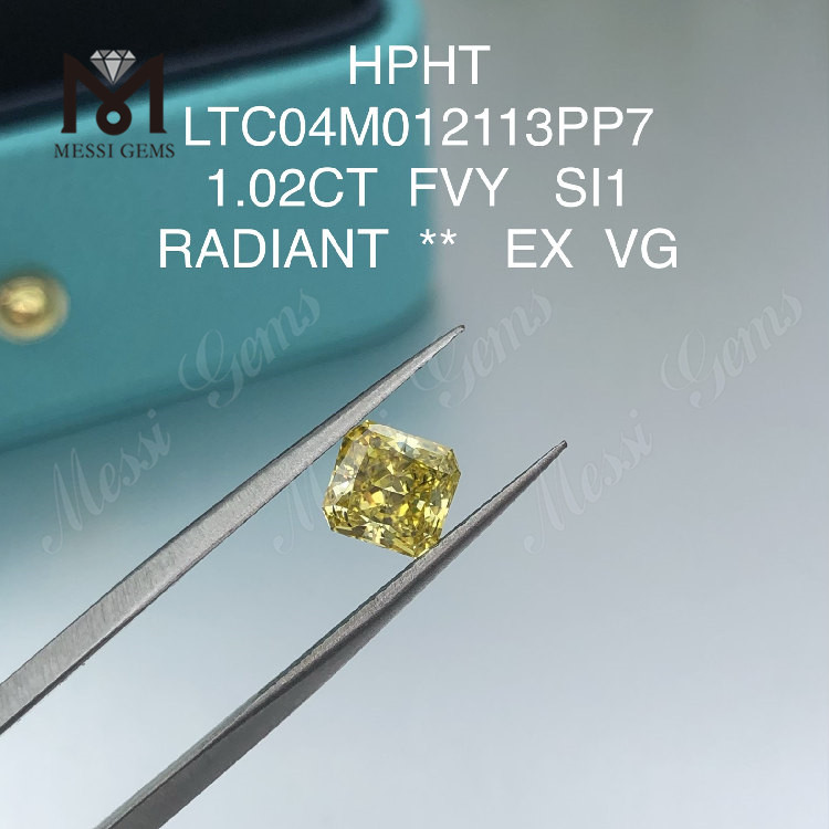 Fancy Vivid yellow lab diamonds radiant cut 1.02ct SI1